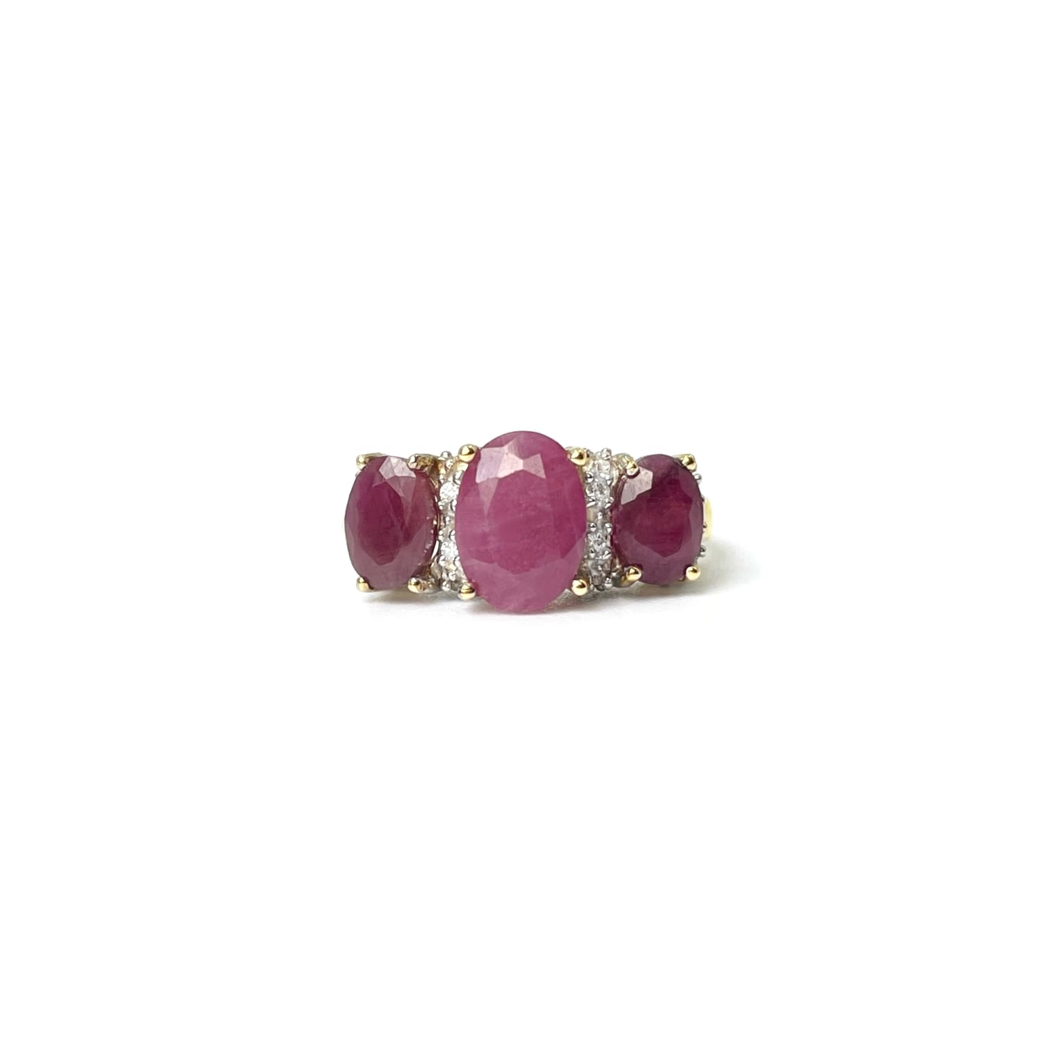 Trilogie ring - "Yummy Plum" Robijn & diamant - Sieradenmeisje