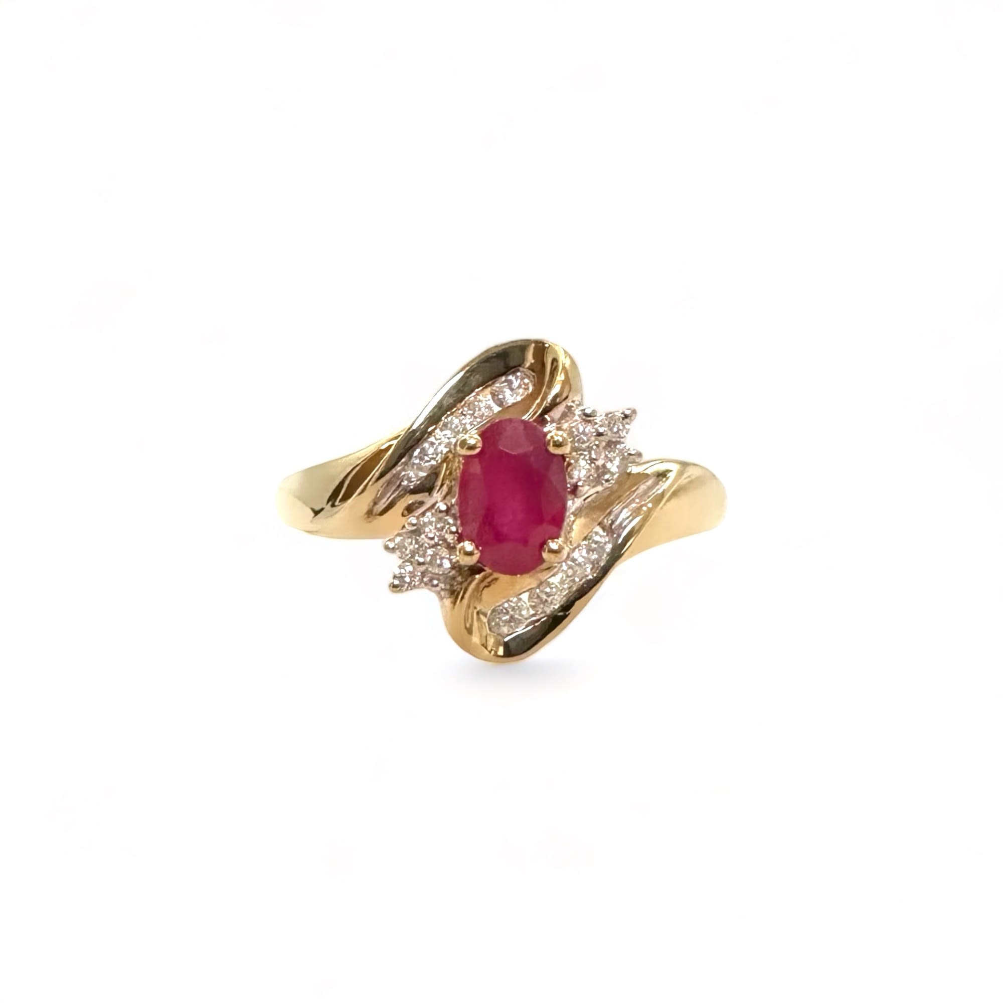 Vintage ring goud - "Prom Queen" Robijn & diamant cluster - Sieradenmeisje