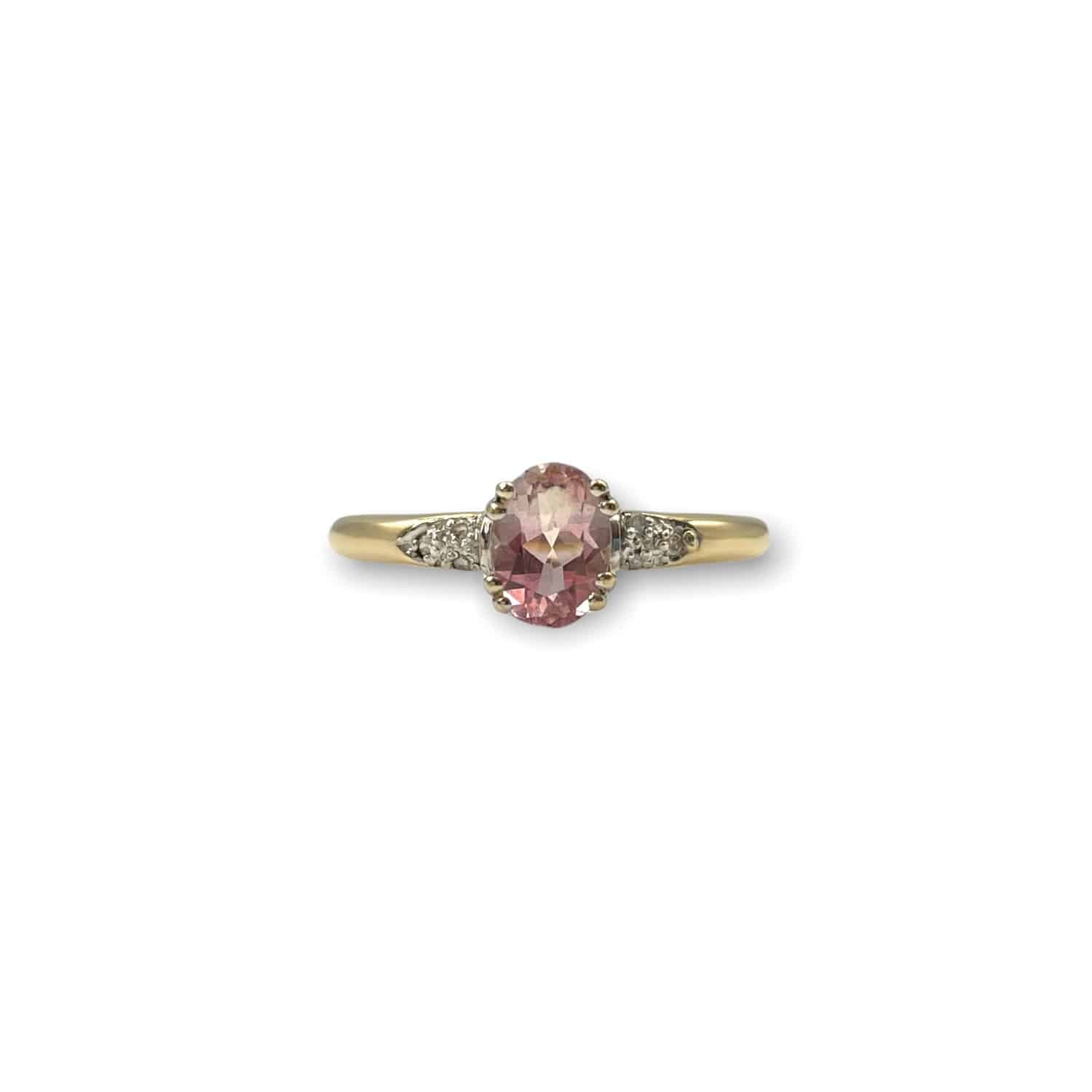 Vintage ring - "Pink Lady" Roze topaas & diamant - Sieradenmeisje