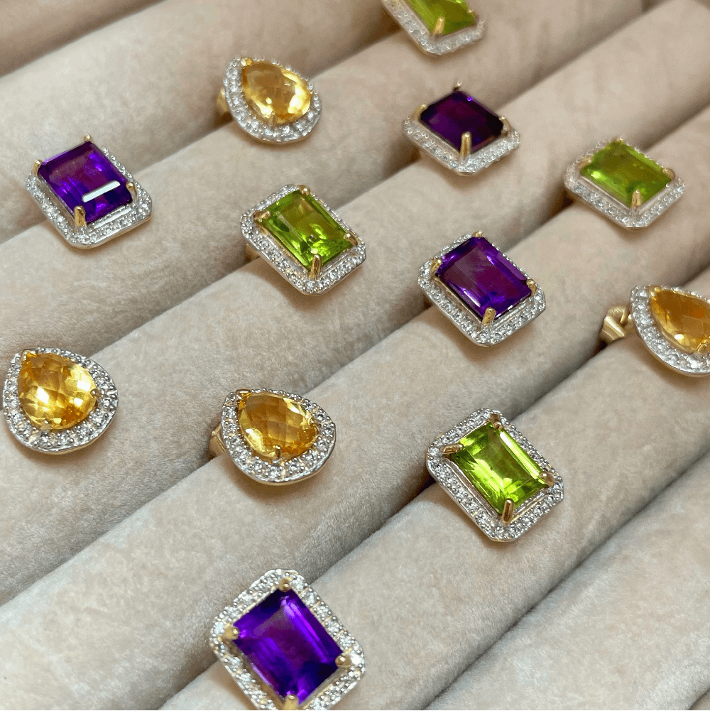 Citrien en diamant oorbellen - "Sweet Peach" 10k goud - Sieradenmeisje