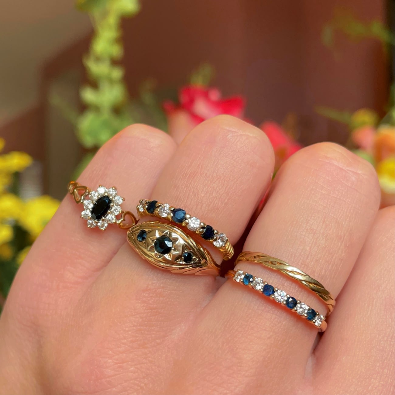 Vintage ring - "Miss Love" Saffier cluster - Sieradenmeisje