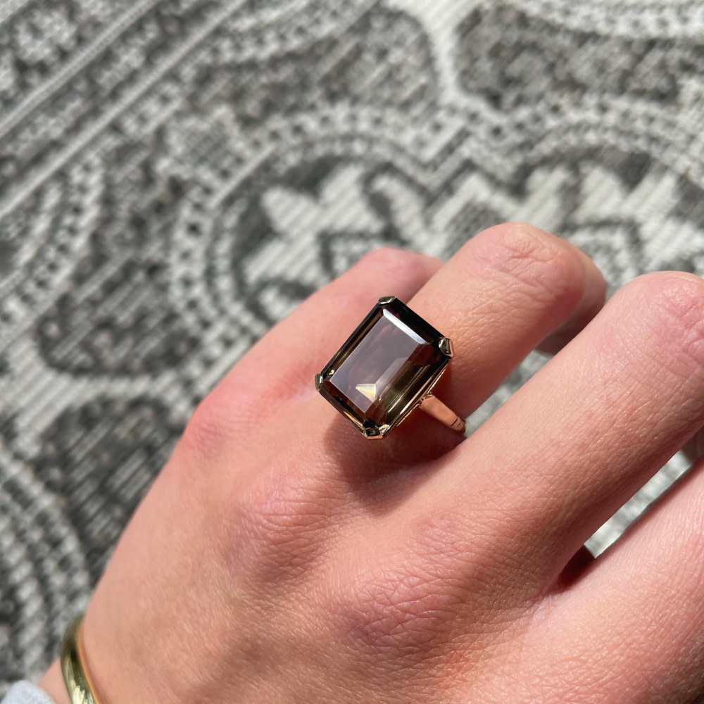 Vintage gouden ring - "Le Chocolat" Rookkwarts - Sieradenmeisje