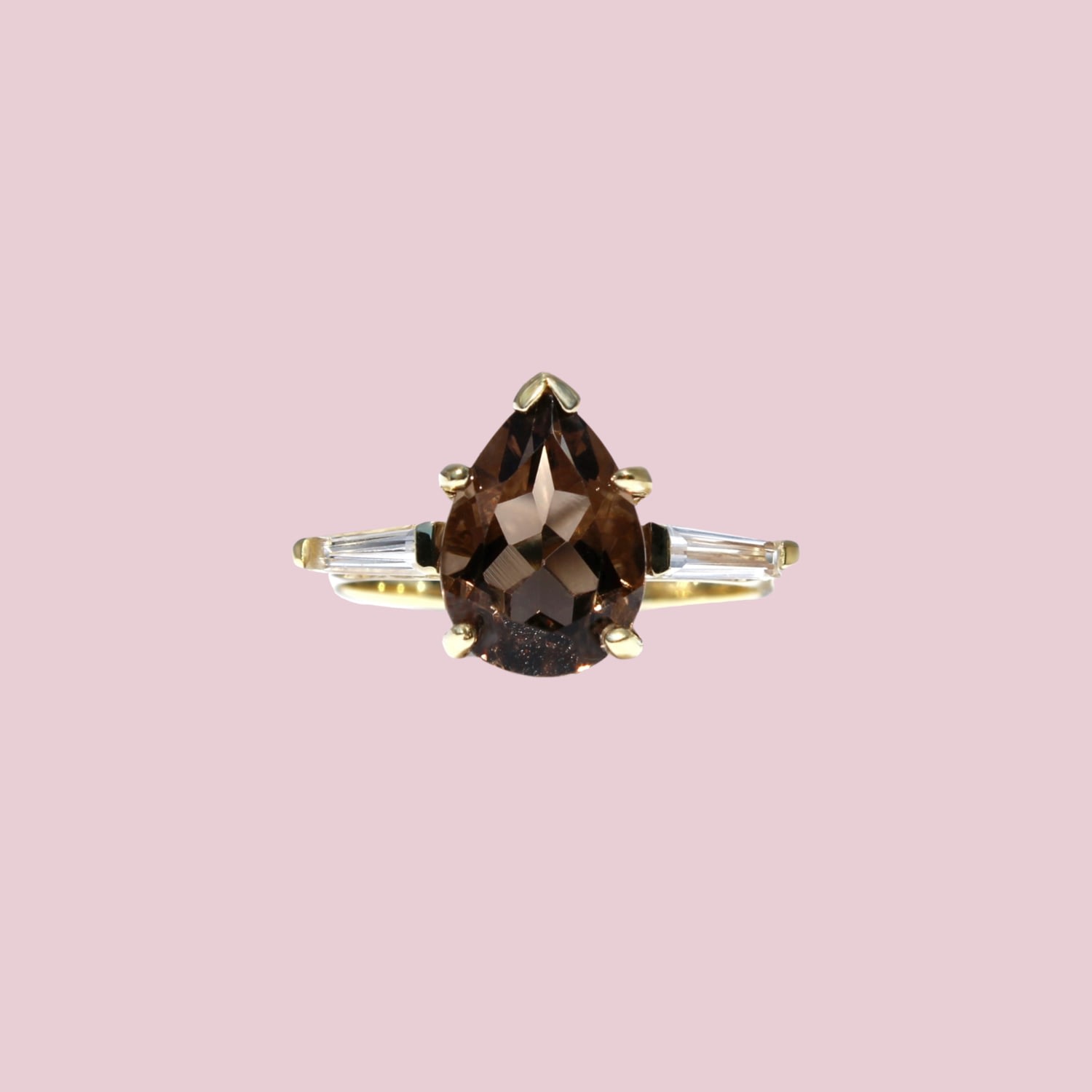 Vintage gouden ring - "Smoky Pear" Rookkwarts - Sieradenmeisje