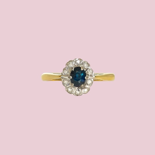Vintage ring "La Royale" Saffier ring 14 karaat - Sieradenmeisje