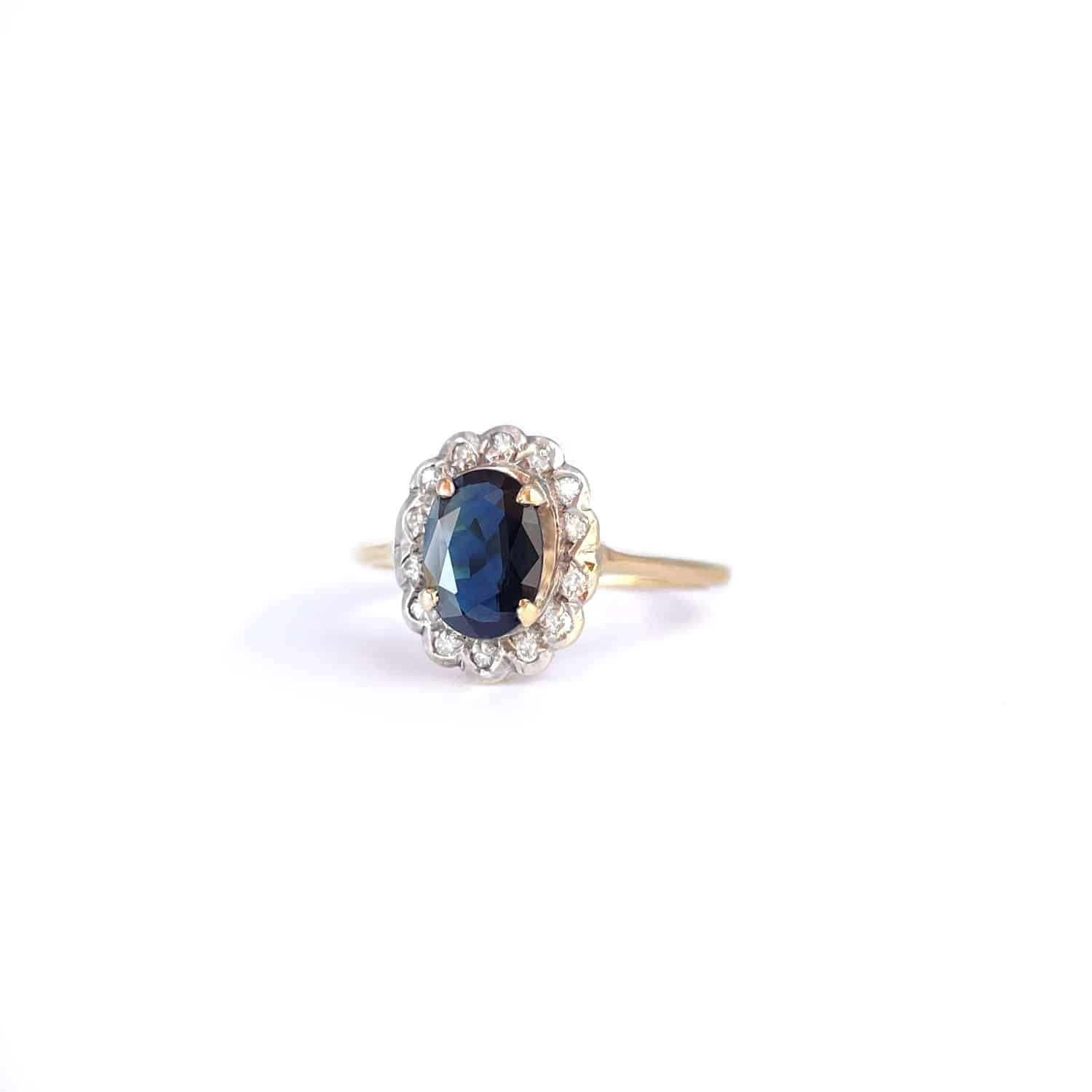 Vintage ring goud - "Royal Blue" Saffier & diamant - Sieradenmeisje