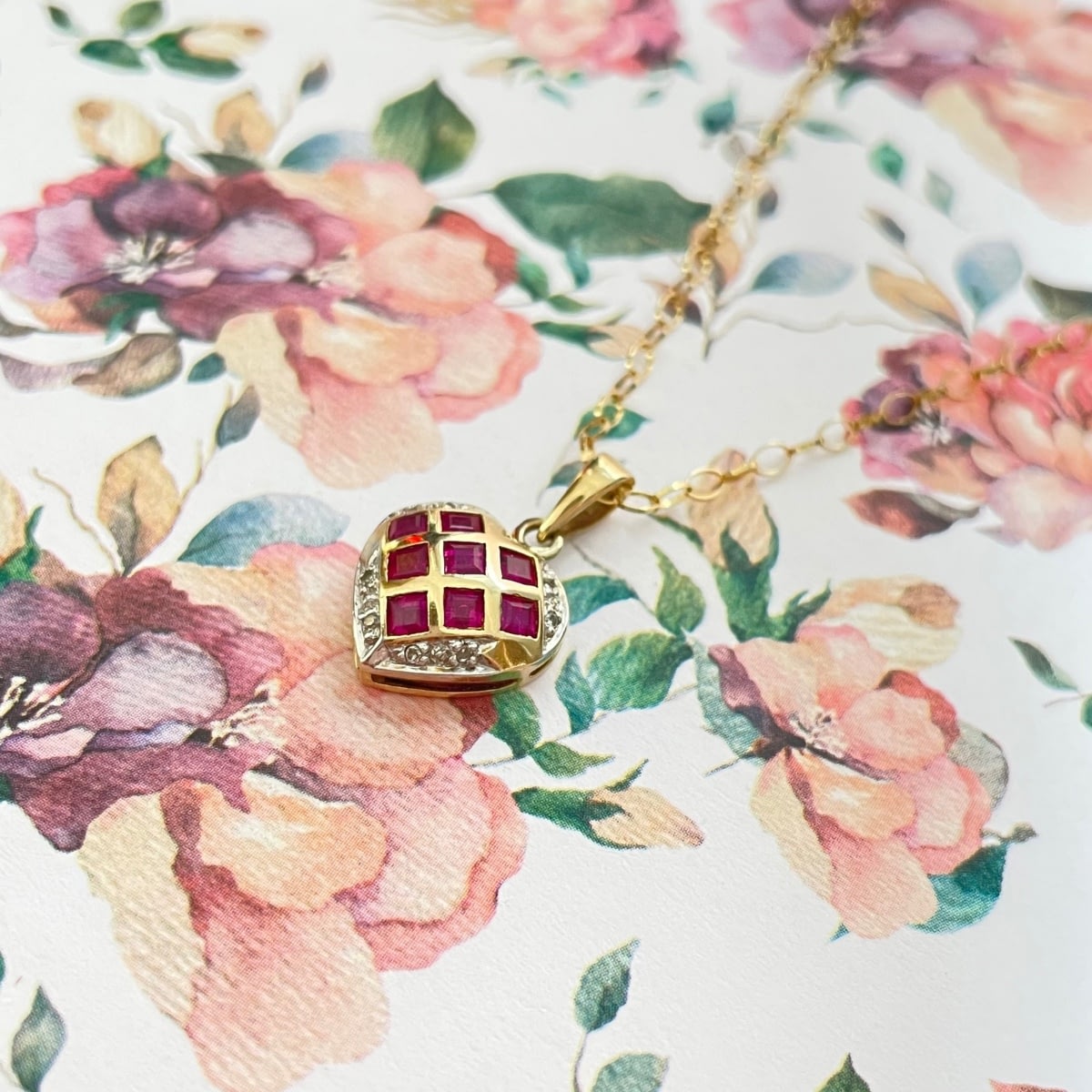 Vintage ketting - "Sweet Heart (Set)" Robijn hartje - Sieradenmeisje