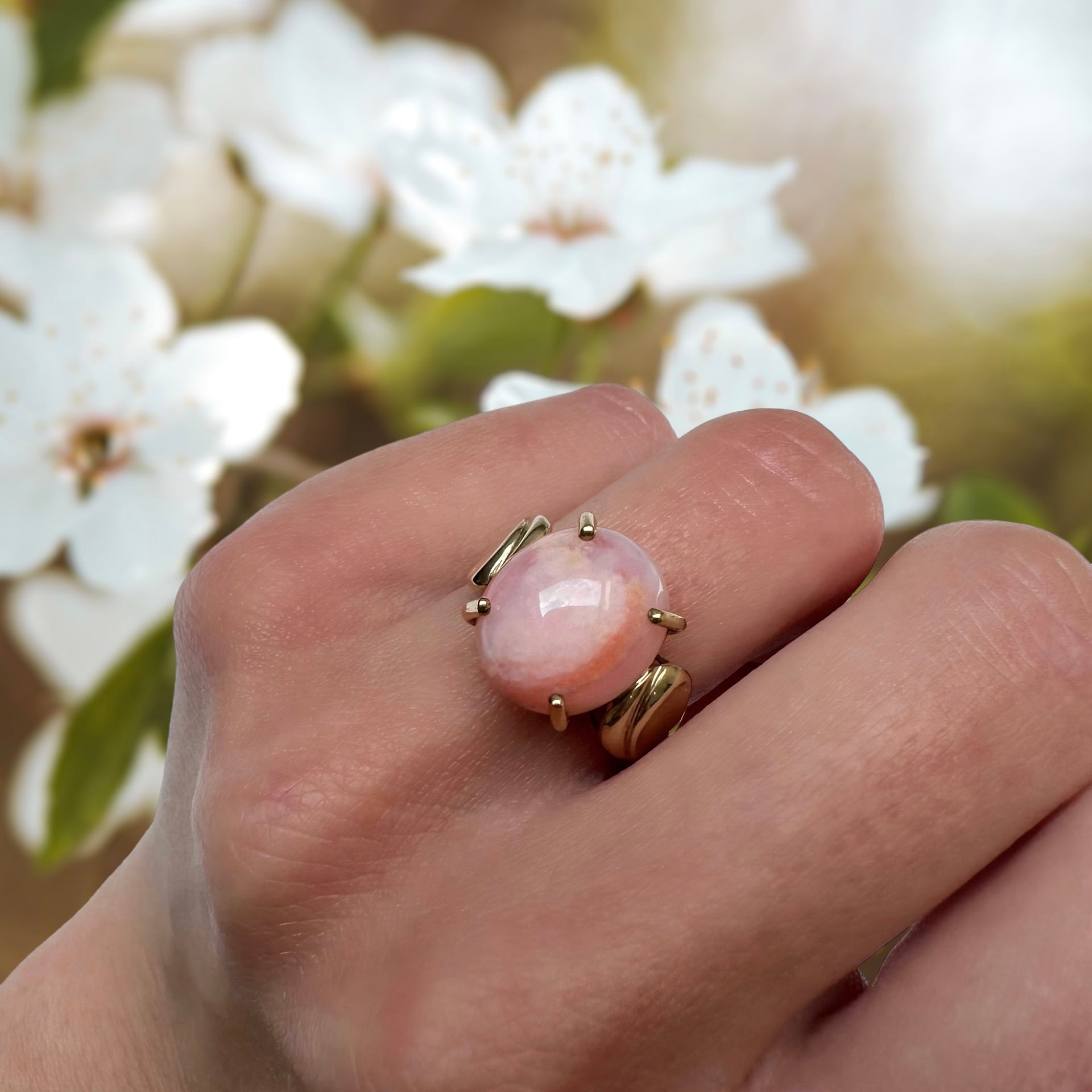 Vintage ring goud - "Girl Power" Rhodochrosiet - Sieradenmeisje