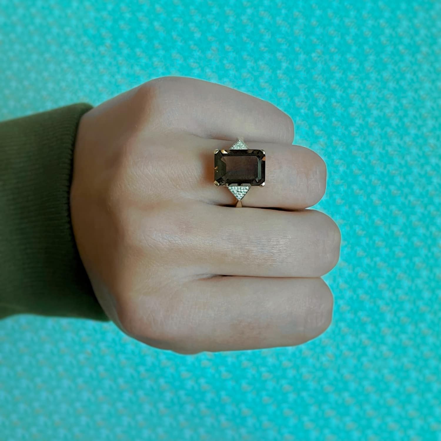 Vintage ring - "Le Chocolat" Rookkwarts & diamant - Sieradenmeisje