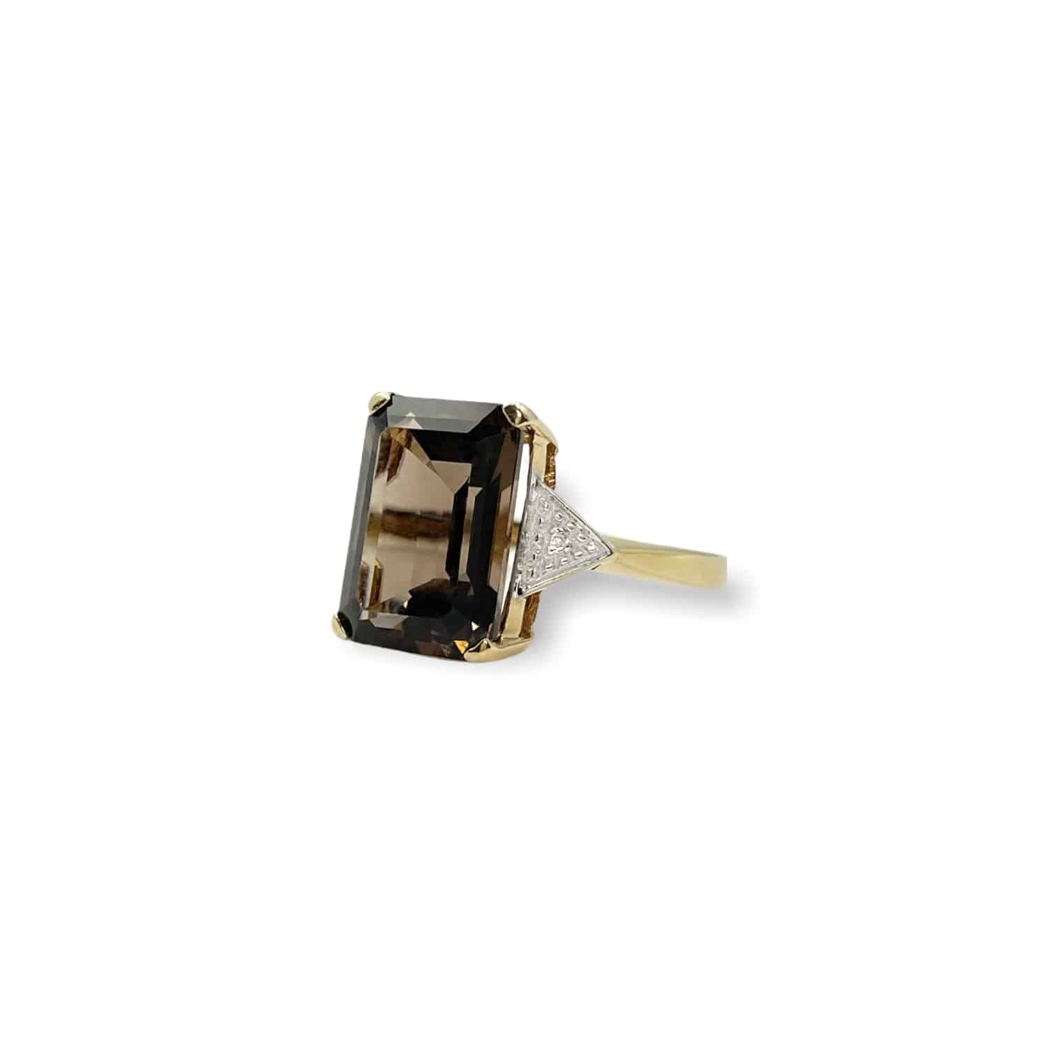 Vintage ring - "Le Chocolat" Rookkwarts & diamant - Sieradenmeisje