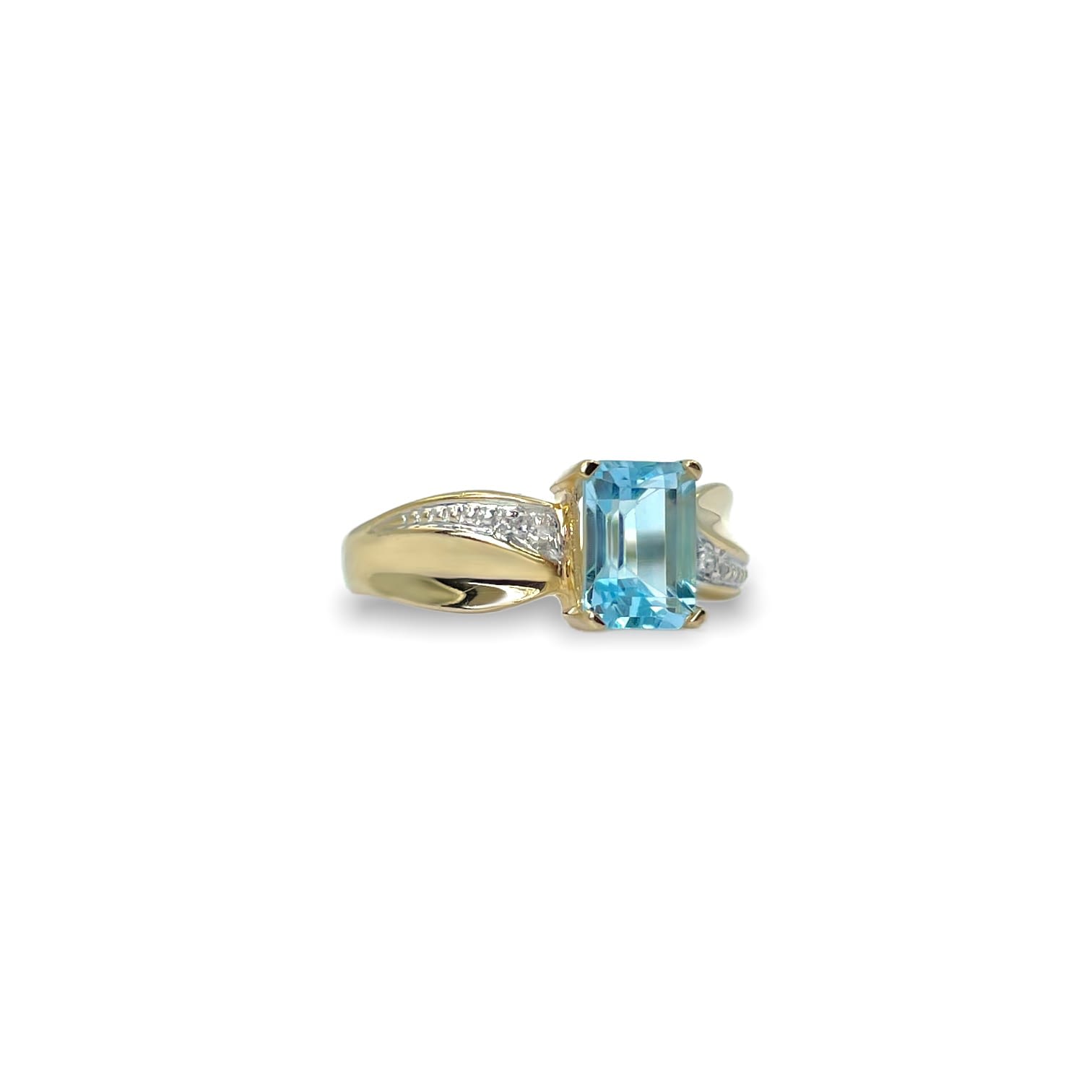 Vintage ring goud - "Sea Breeze" Topaas & diamant - Sieradenmeisje