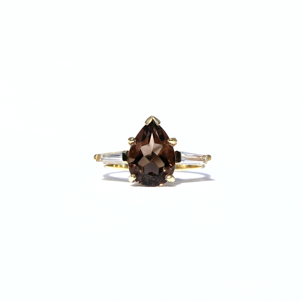 Vintage gouden ring - "Smoky Pear" Rookkwarts - Sieradenmeisje