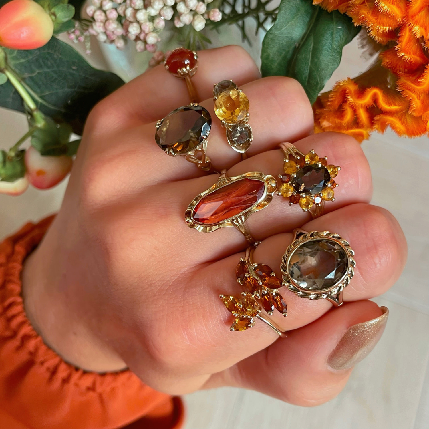 Vintage gouden ring - "Hot Mocha" Rookkwarts - Sieradenmeisje
